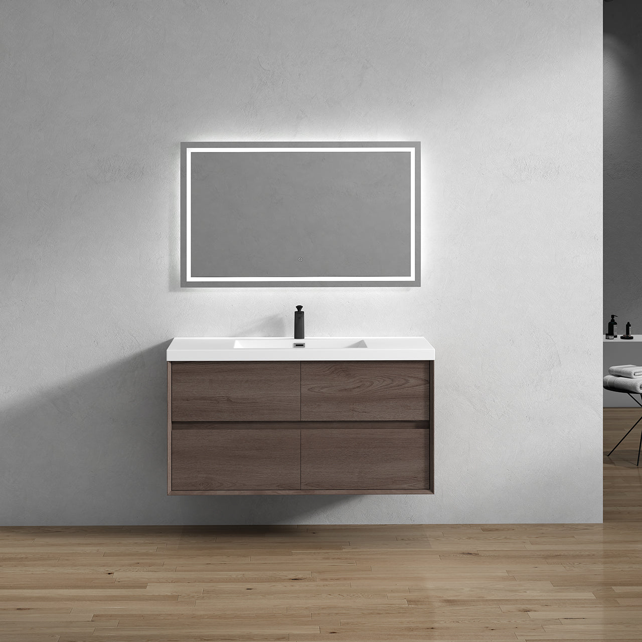 Kingdee 48" Red Oak Wall Mounted Vanity with Reinforced Acrylic Sink ...